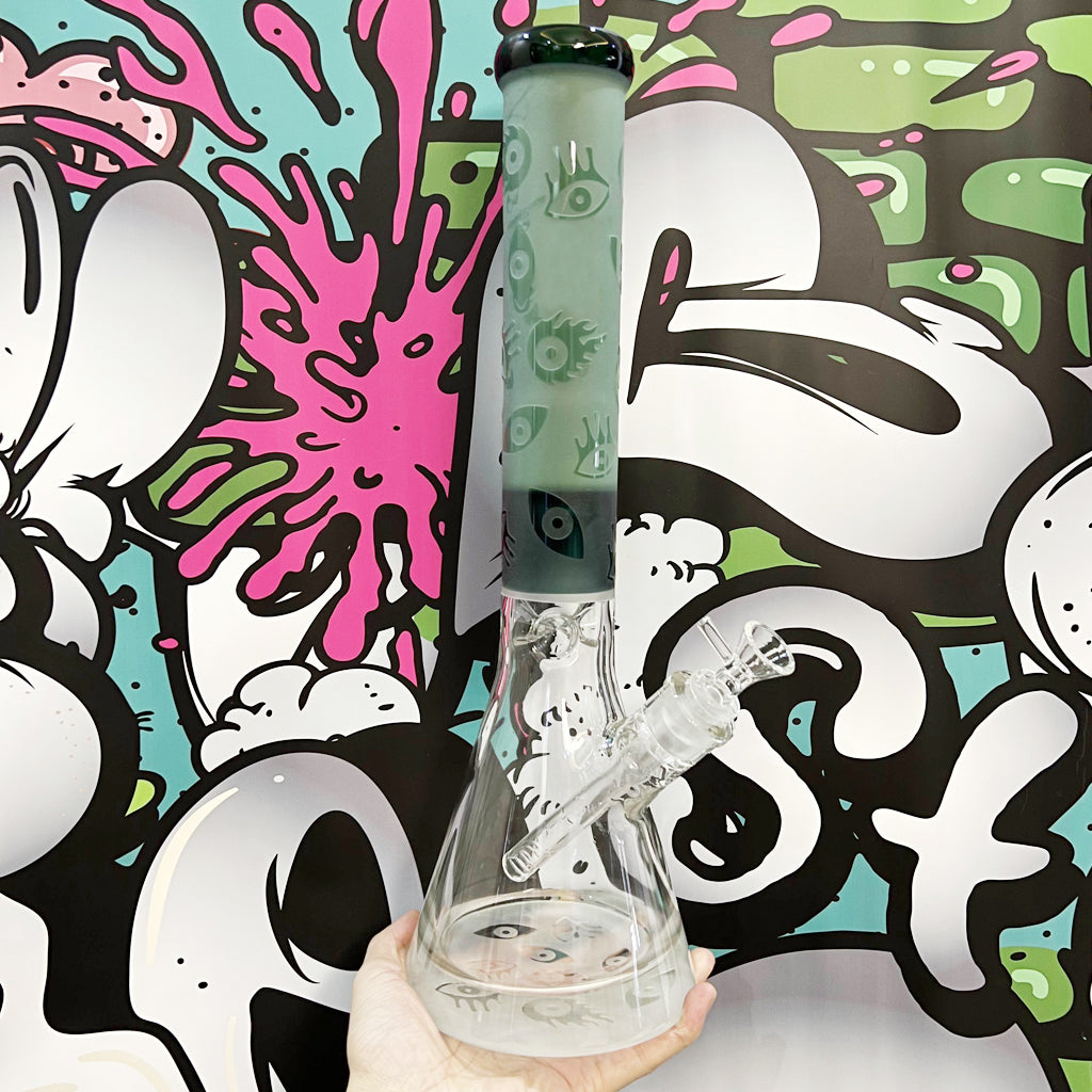 Glass Beaker Eye Bong Color Sandblasted 16" Tall 9mm Thick 14mm Bowl ...